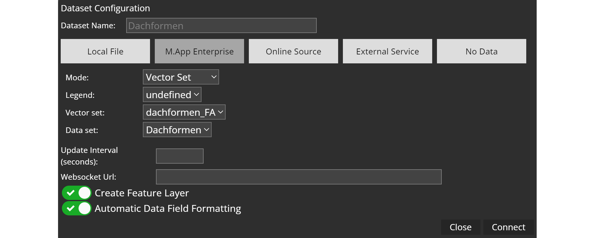 Dataset configuration in Dashboard